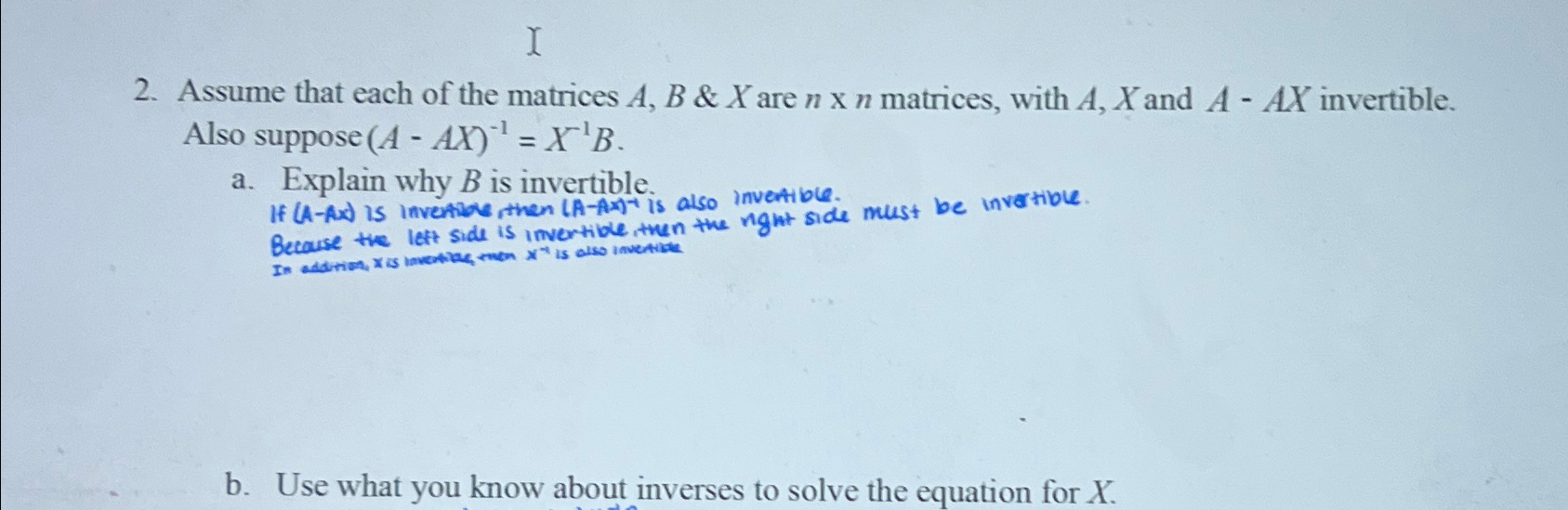 Solved Assume that each of the matrices A,B&x ﻿are n×n | Chegg.com