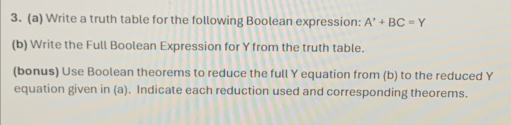 Solved (a) ﻿Write a truth table for the following Boolean | Chegg.com