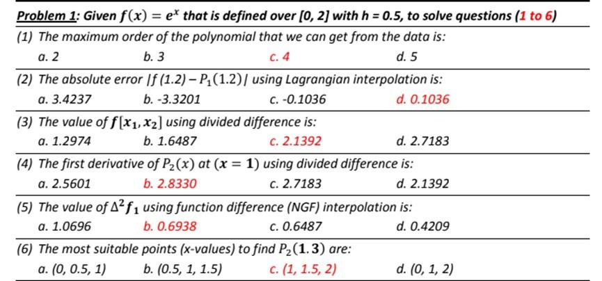 Solved Problem 1: Given f(x)=ex that is defined over [0,2] | Chegg.com