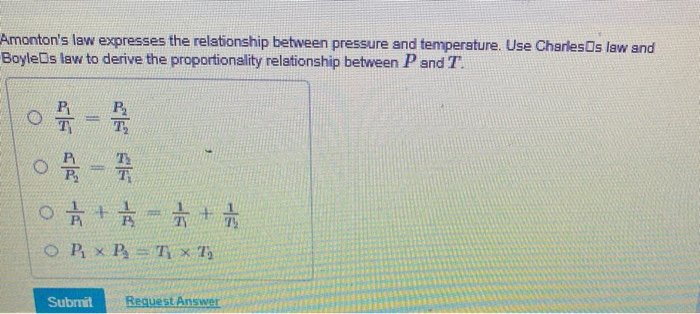 Solved Amonton's law expresses the relationship between | Chegg.com
