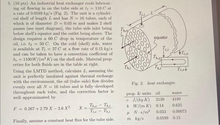 Solved 5. (10 pts) An industrial heat exchanger cools | Chegg.com