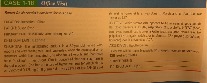 CASE 1-18 Office Visit Report Dr. Naraquist's | Chegg.com
