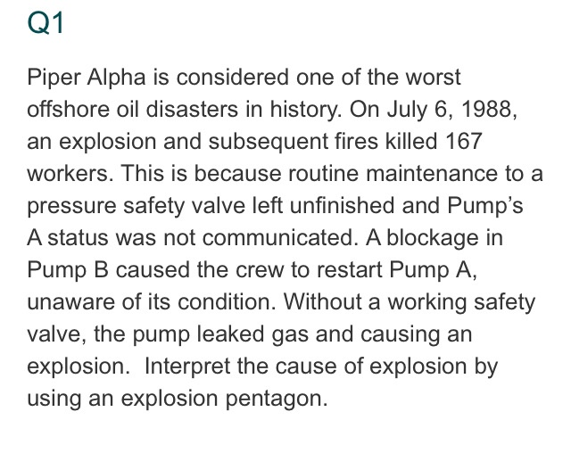Solved Q1 Piper Alpha is considered one of the worst | Chegg.com