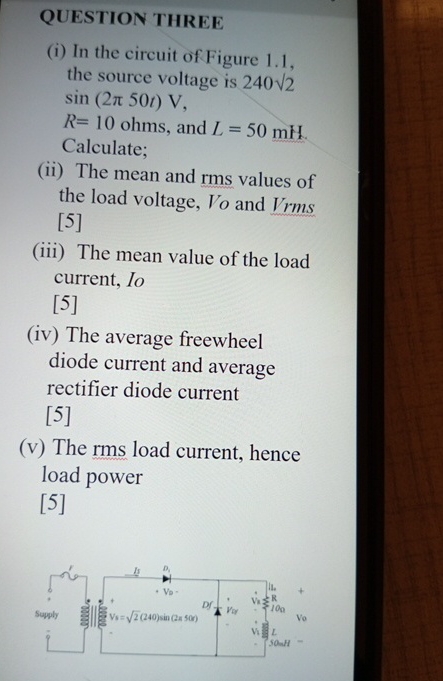 Solved QUESTION THREE(i) ﻿In the circuit of Figure 1.1, ﻿the | Chegg.com