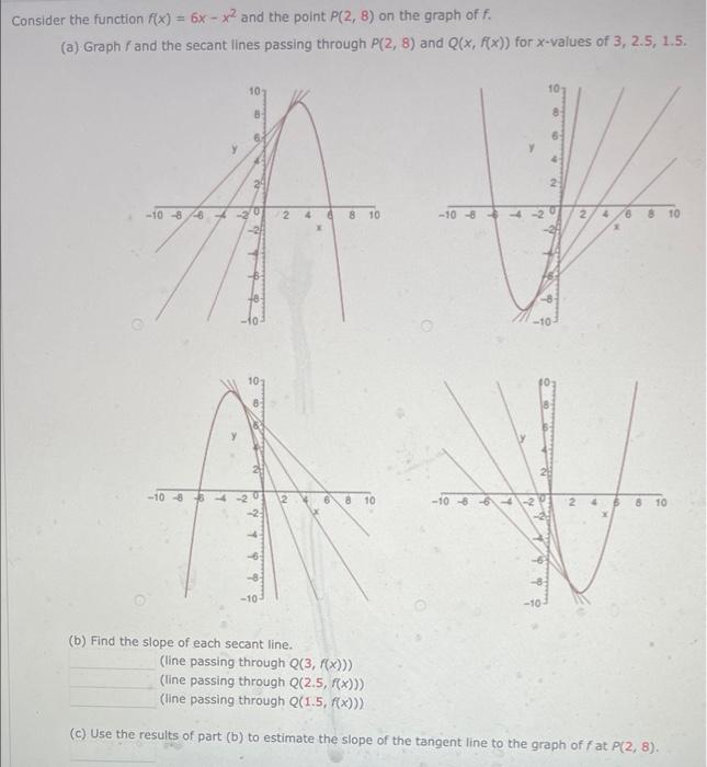 Solved Consider the function f(x) = 6x-x² and the point P(2, | Chegg.com