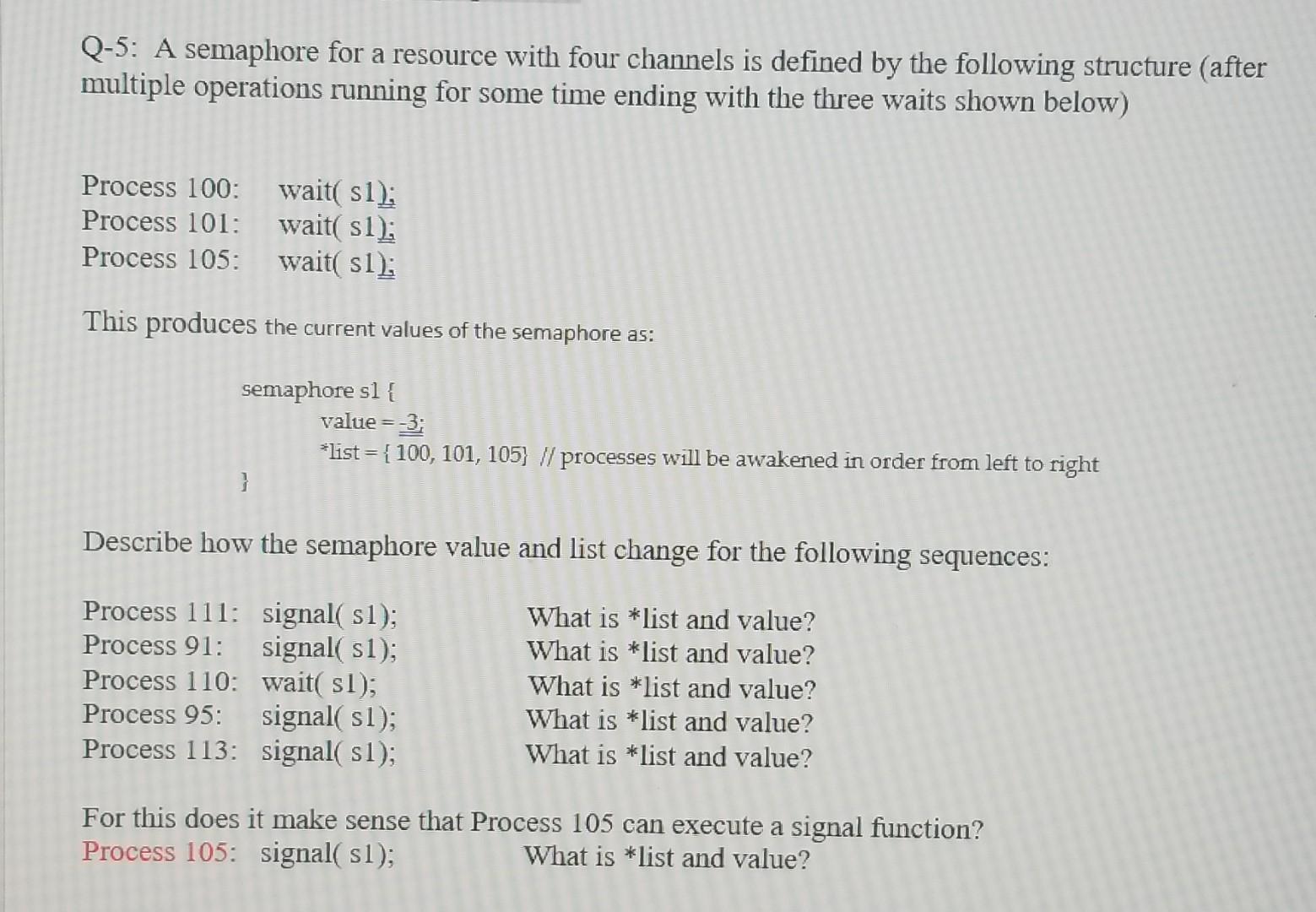 Solved Q-5: A semaphore for a resource with four channels is | Chegg.com