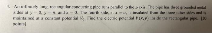 Solved 4. An infinitely long, rectangular conducting pipe | Chegg.com