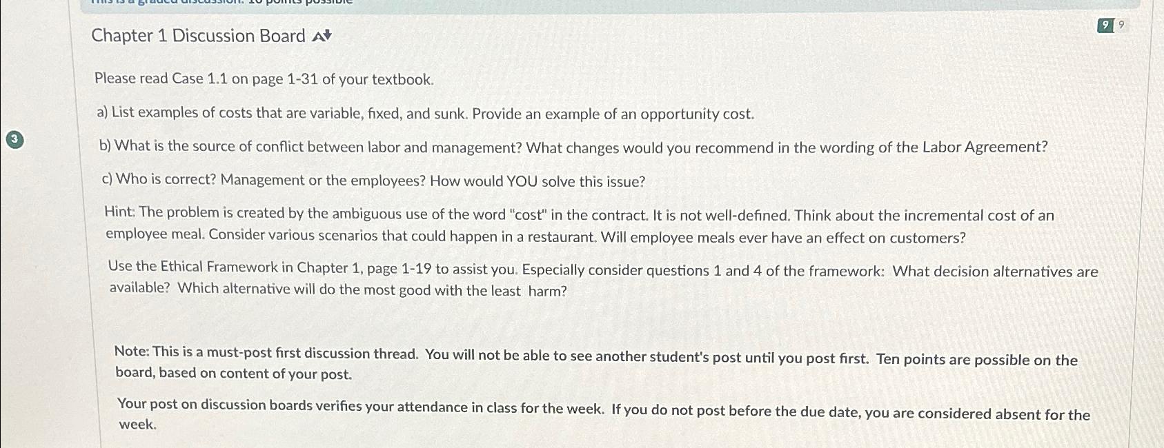 Solved Chapter 1 ﻿Discussion BoardPlease read Case 1.1 ﻿on | Chegg.com