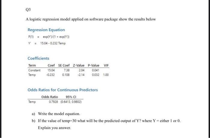 Solved A logistic regression model applied on software | Chegg.com