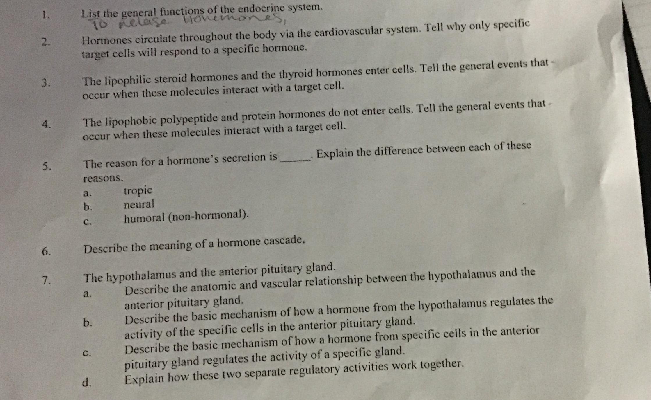 Solved List the general functions of the endocrine | Chegg.com