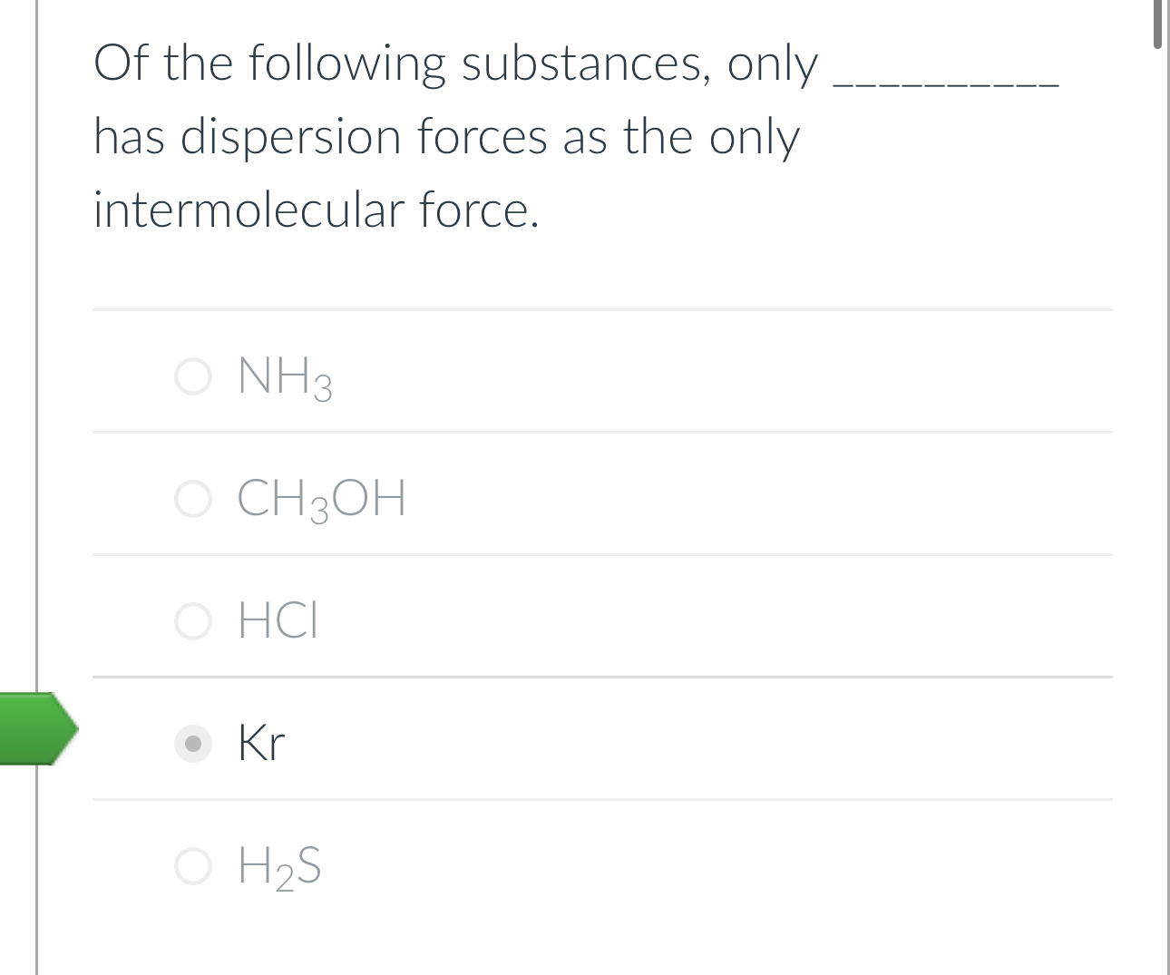 Solved Of the following substances, only has dispersion | Chegg.com