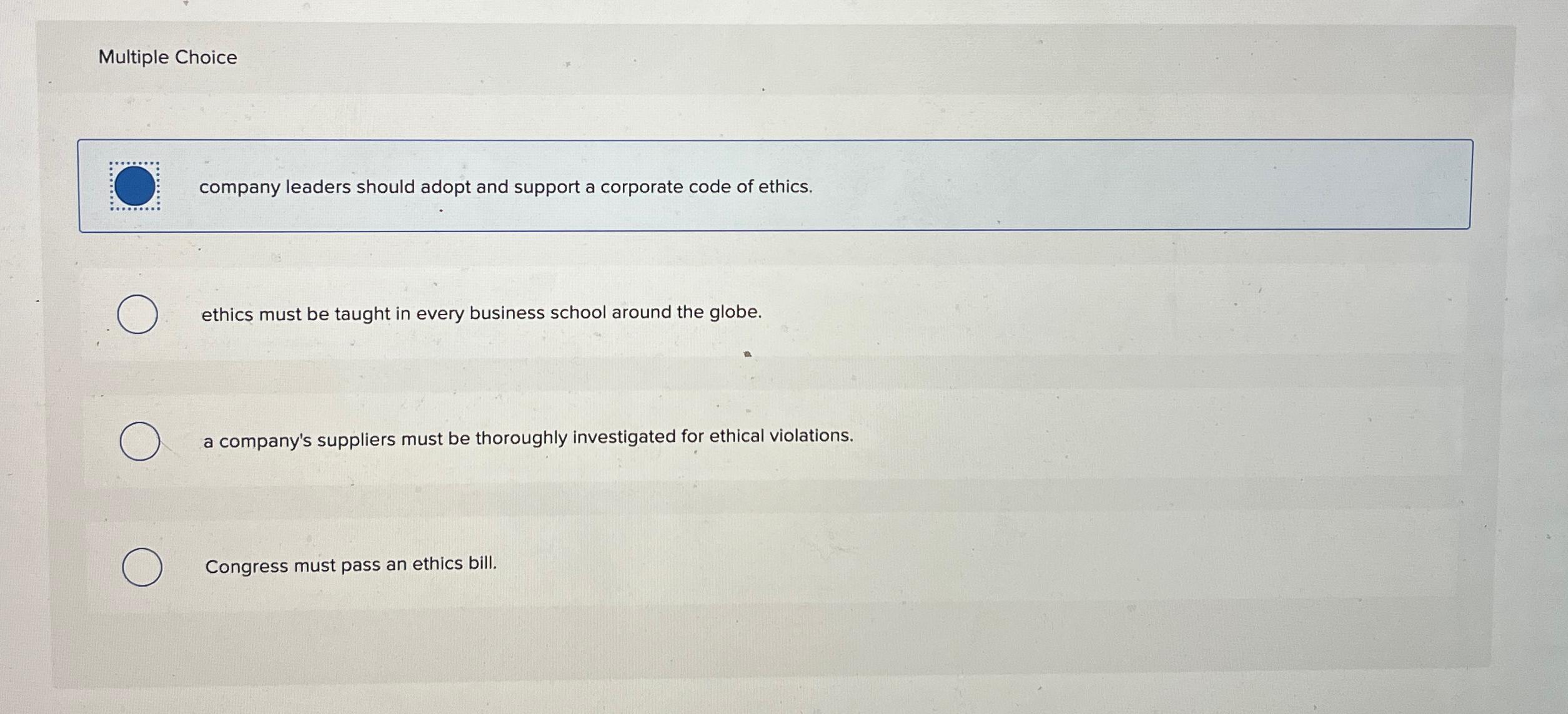 Solved Multiple Choicecompany leaders should adopt and | Chegg.com