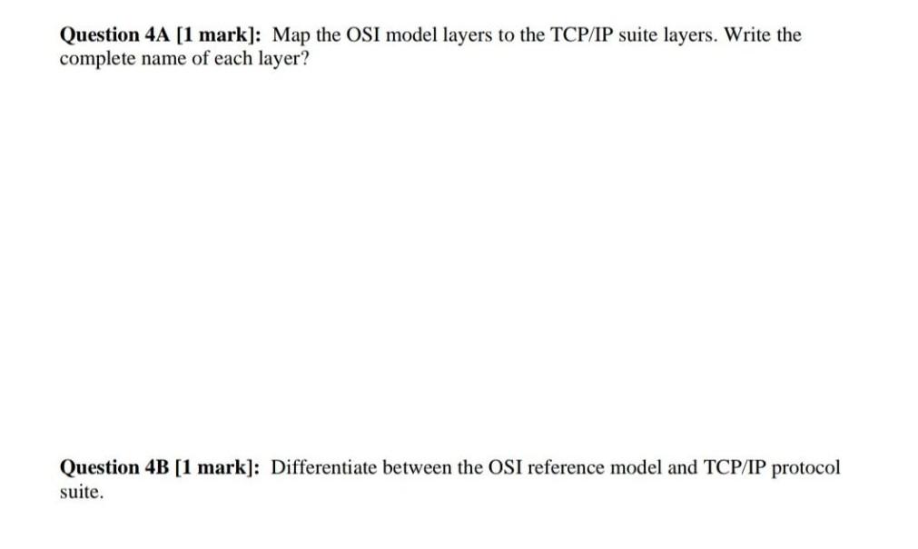 Solved Question 4A [1 mark]: Map the OSI model layers to the | Chegg.com