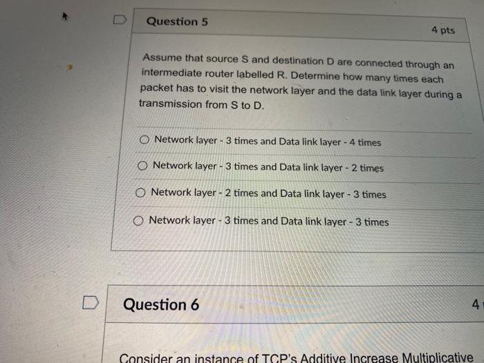 Solved U Question 6 4 pts Consider an instance of TCP's | Chegg.com
