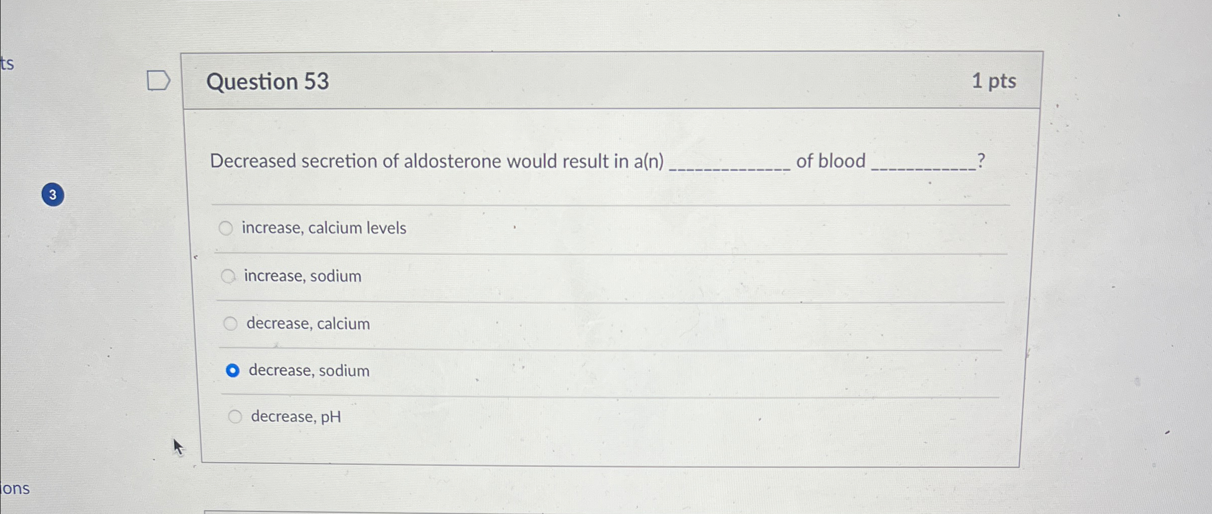 Solved Question 531ptsDecreased secretion of aldosterone | Chegg.com