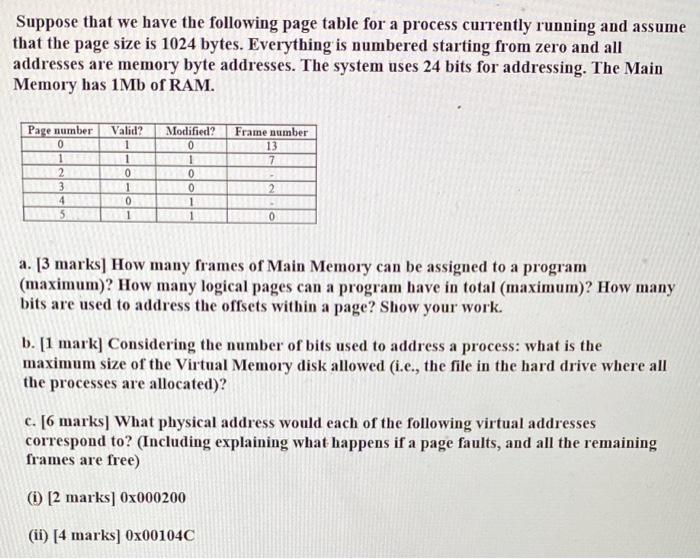 Solved Suppose that we have the following page table for a | Chegg.com