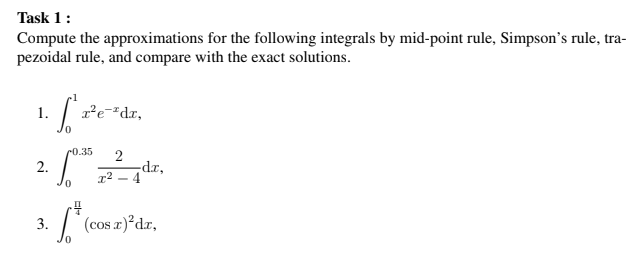 Solved Task 1 ﻿:Compute the approximations for the following | Chegg.com