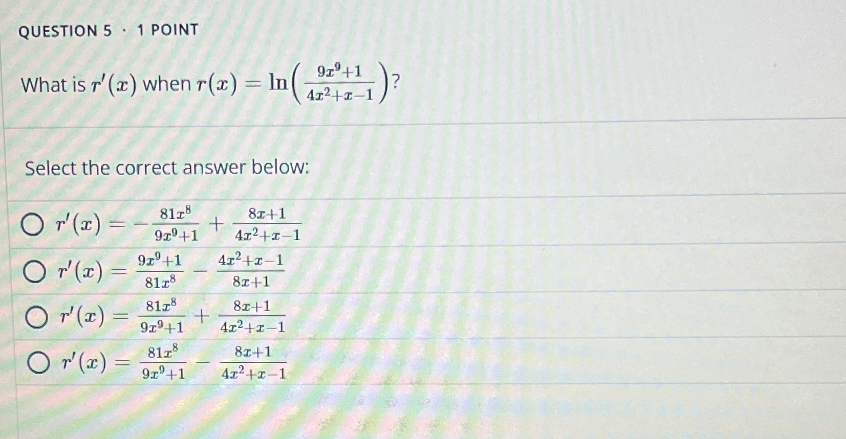 Solved QUESTION 5 - 1 ﻿POINTWhat is r'(x) ﻿when | Chegg.com