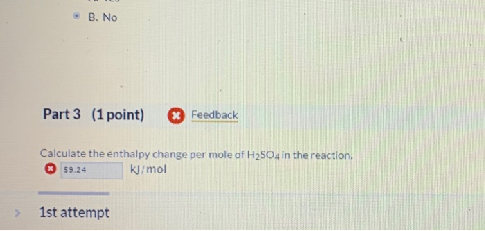 Solved calculate the enthalpy change per mole of H2SO4 in | Chegg.com