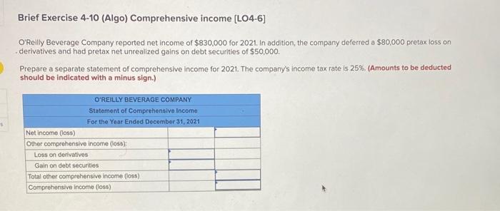Solved Brief Exercise 4-10 (Algo) Comprehensive income | Chegg.com Solved Brief Exercise 4-10 (Algo) Comprehensive income | Chegg.com