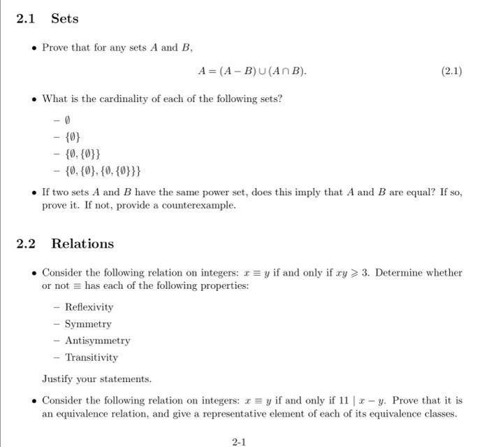 Solved - Prove that for any sets A and B, A=(A−B)∪(A∩B). - | Chegg.com