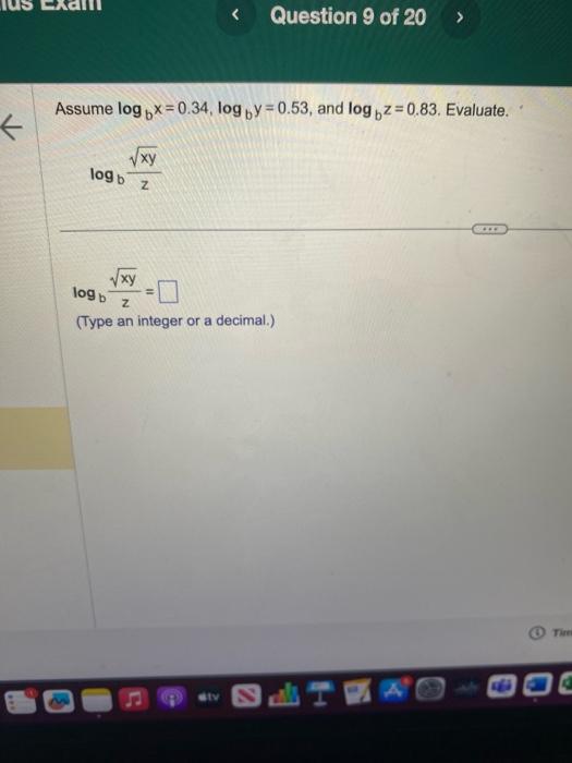 Solved ← Assume log x=0.34, log by=0.53, and log z=0.83. | Chegg.com