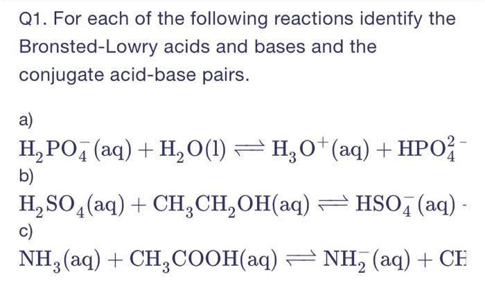 Solved For each of the following reactions identify the | Chegg.com