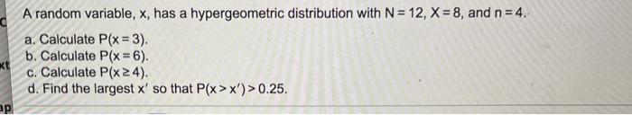 Solved A Random Variable X Has A Hypergeometric 9946