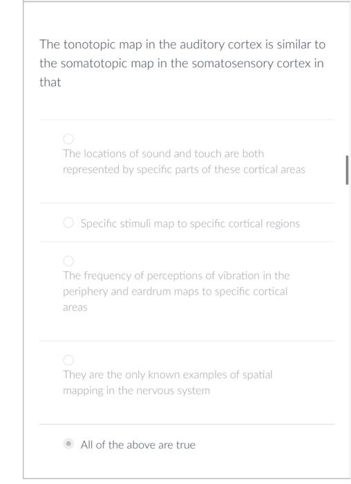 Solved The Tonotopic Map In The Auditory Cortex Is Similar
