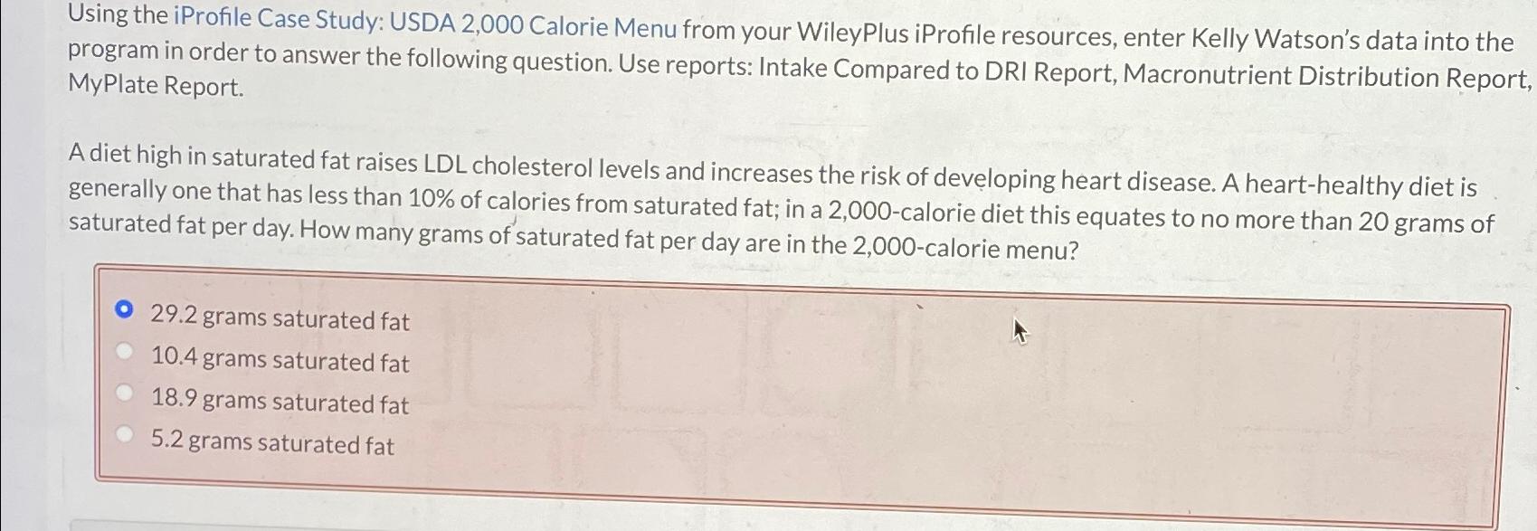 Solved Using the iProfile Case Study: USDA 2,000 ﻿Calorie | Chegg.com