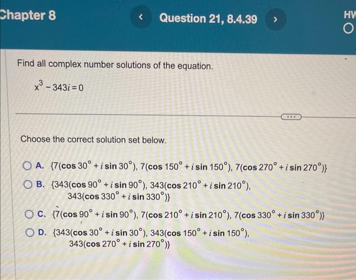 Solved Find all complex number solutions of the equation. | Chegg.com