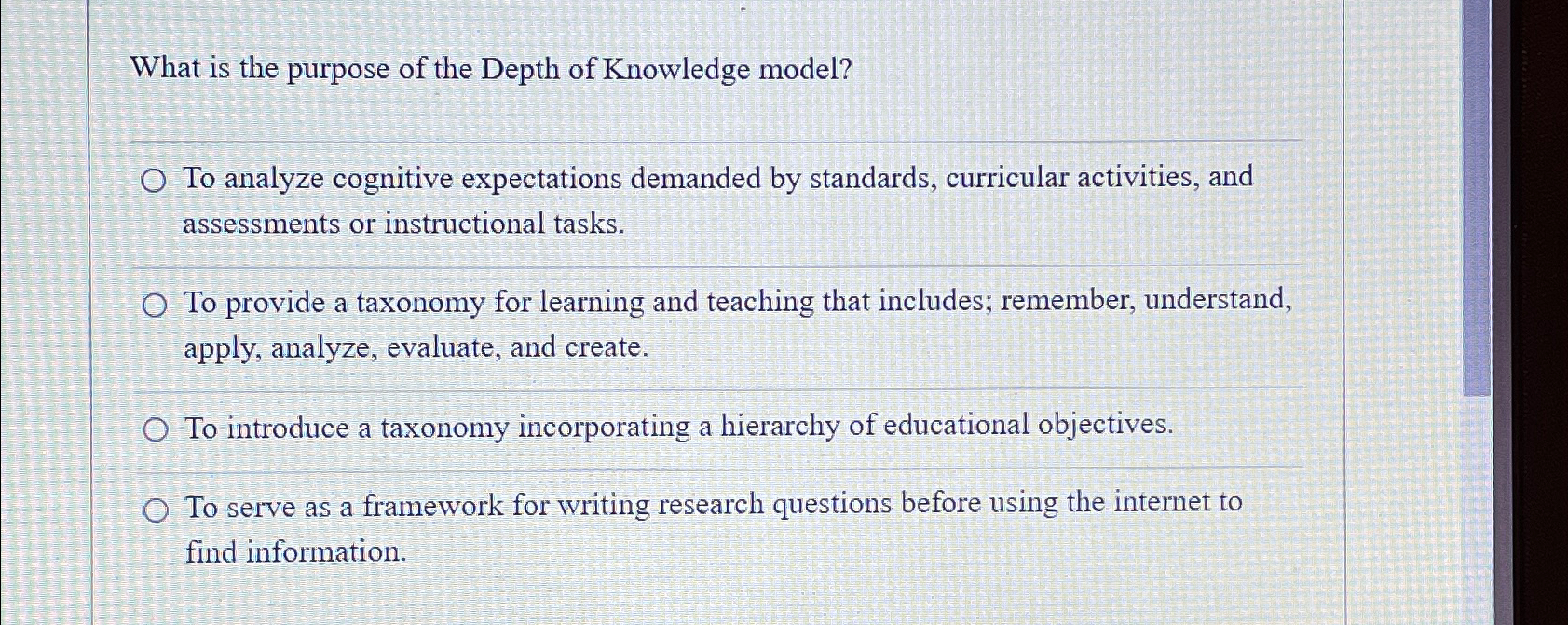 Solved What is the purpose of the Depth of Knowledge | Chegg.com