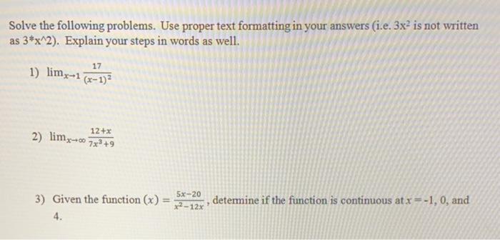 Solved Solve the following problems. Use proper text | Chegg.com