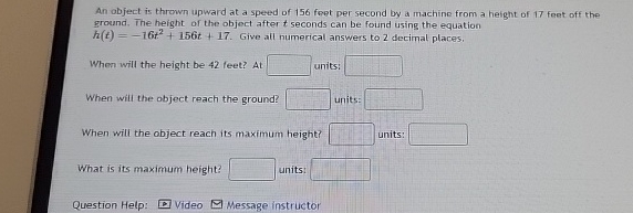 Solved An object is thrown upward at a speed of 156 ﻿feet | Chegg.com
