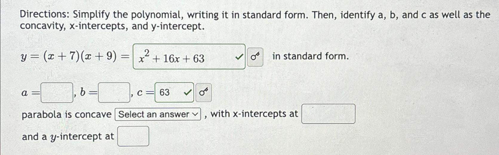 Solved Directions: Simplify the polynomial, writing it in | Chegg.com