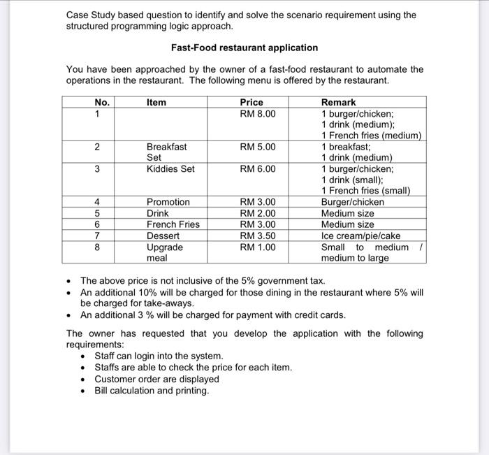 Solved Case Study based question to identify and solve the | Chegg.com