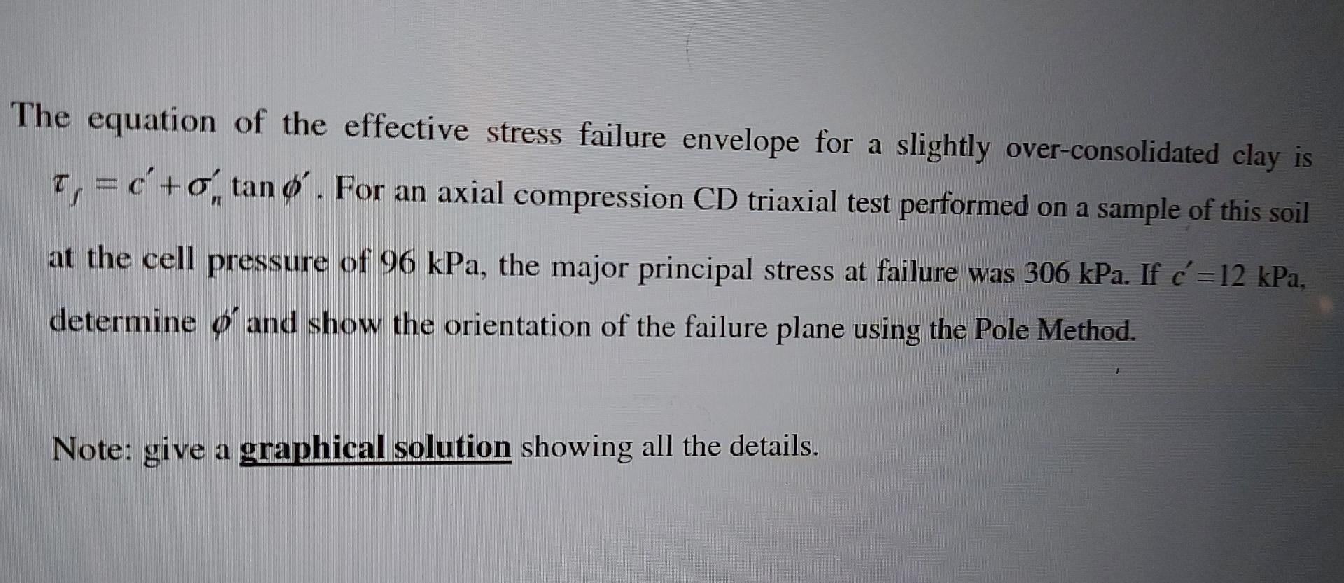 Solved The equation of the effective stress failure envelope | Chegg.com