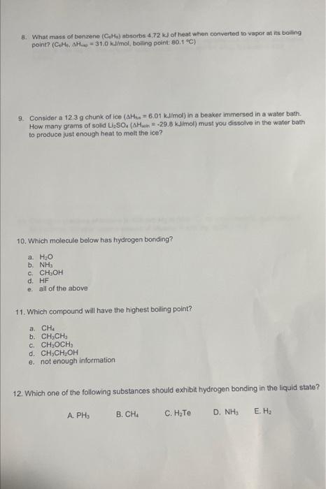 Solved 8. What mass of bonzene (C4H2) absorbs 4.72k) of heat | Chegg.com