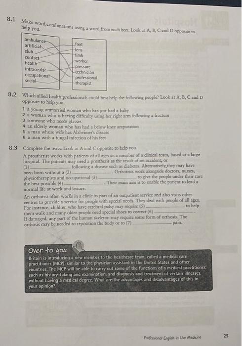 8.1 Make word, combinations using a word from each | Chegg.com