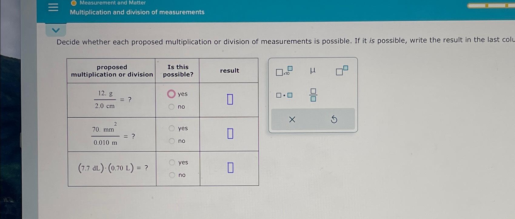 Solved Measurement and MatterMultiplication and division of | Chegg.com