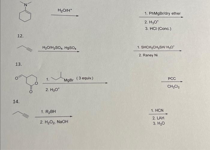 Solved H2O/H+ 1. PhMgBr/dry ether 2. H3O+ 3. HCl (Conc.) | Chegg.com