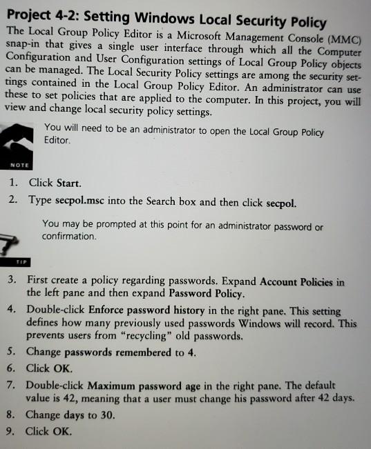 Solved Project 4-2: Setting Windows Local Security Policy | Chegg.com