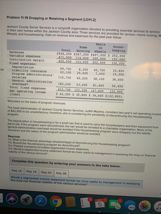 Solved Problem 11-19 Dropping or Retaining a Segment | Chegg.com