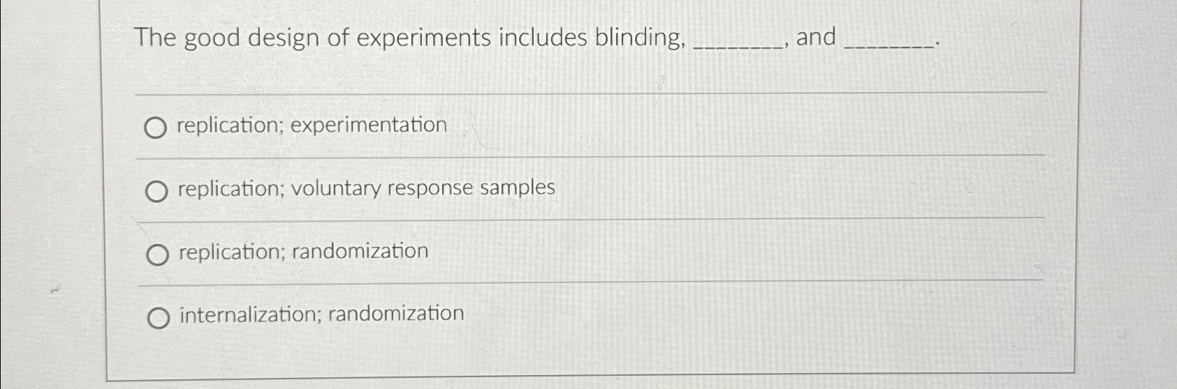 Solved The good design of experiments includes blinding, | Chegg.com
