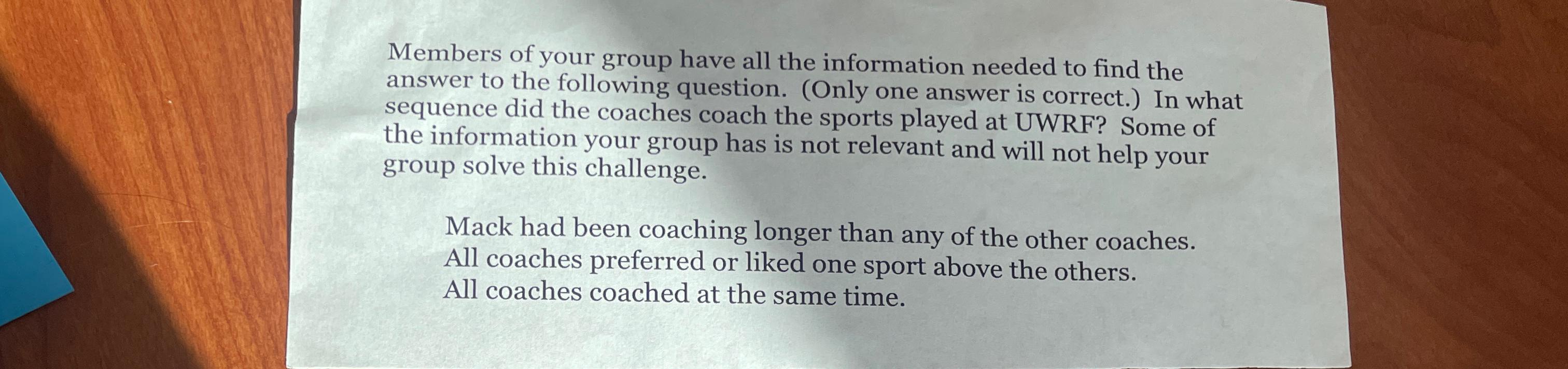 Solved Members of your group have all the information needed | Chegg.com