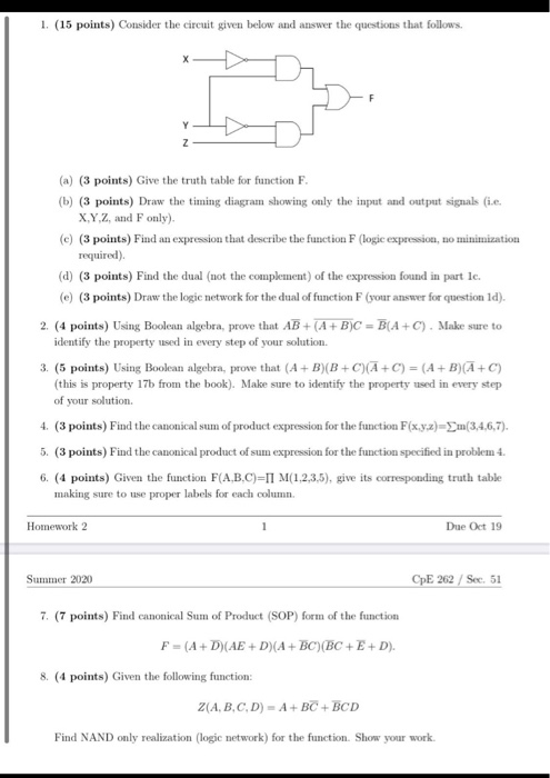Solved 1. (15 points) Consider the circuit given below and | Chegg.com