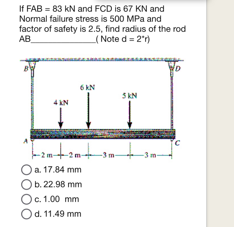 Solved If FAB=83kN ﻿and FCD ﻿is 67KN ﻿and Normal failure | Chegg.com