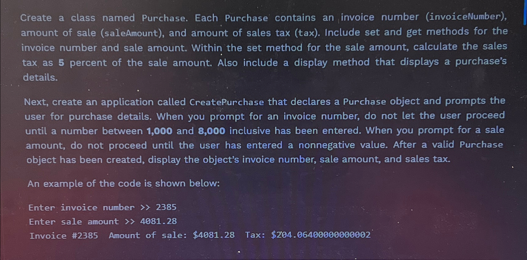 Solved Create a class named Purchase. Each Purchase contains | Chegg.com