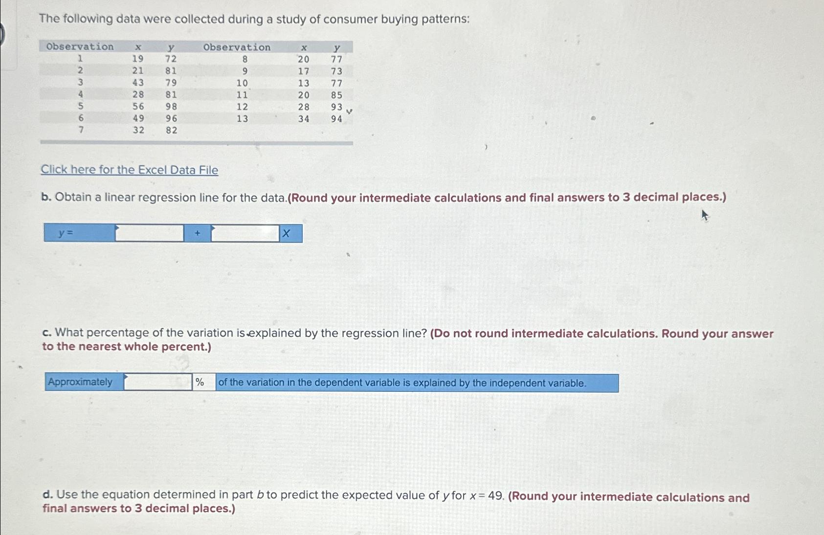 Solved The following data were collected during a study of | Chegg.com
