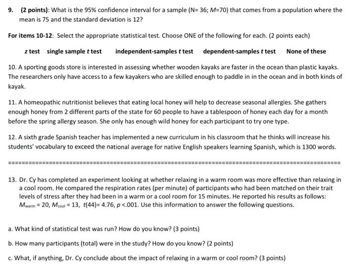 Solved 9. (2 points): What is the 95% confidence interval | Chegg.com